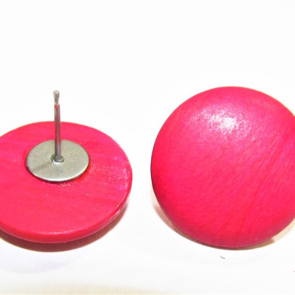 UNBRANDED | Jewelry | 98s Vintage Round Bright Pink Wood Metal Stud ...